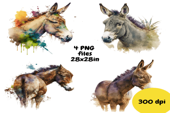 Donkey Watercolor Illustration Set of 4 Graphic by FeeFiFo Studio ...