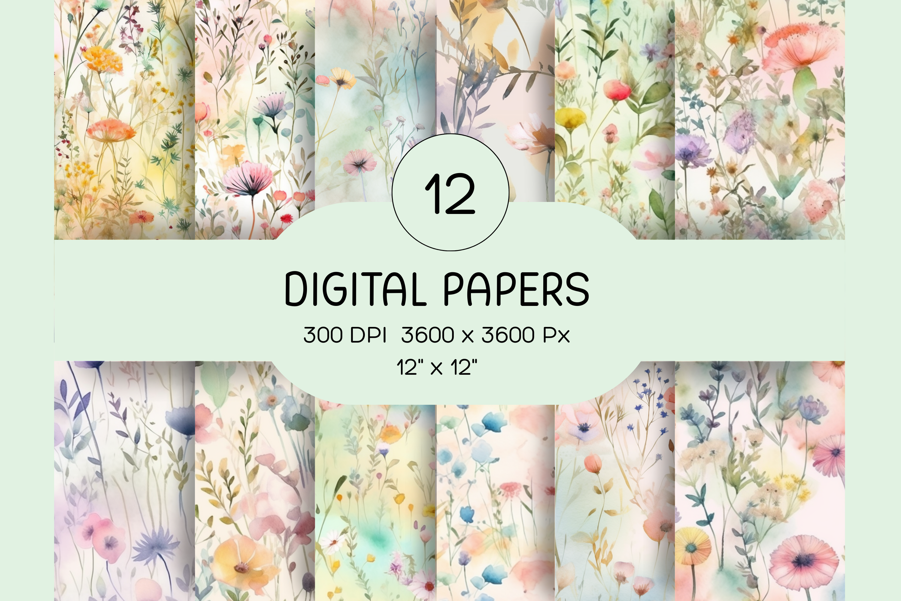 Watercolor Wildflower Digital Paper Set Graphic by StellarMockups ...