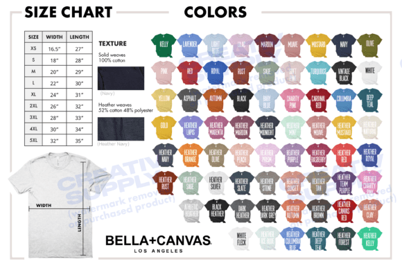 Bella Canvas 3001 Color Chart Size Chart Gráfico por CreativSupply ...