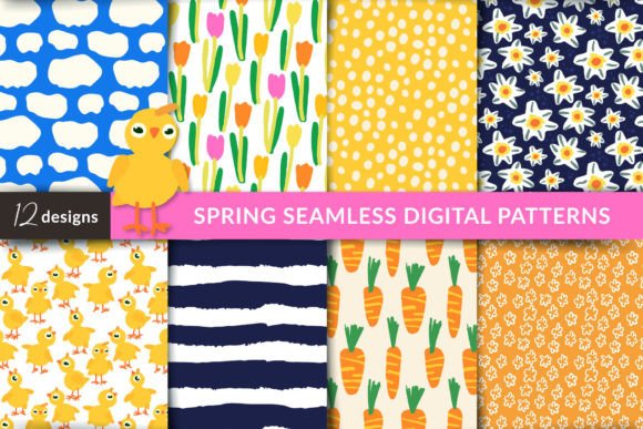 SPRING SEAMLESS DIGITAL PATTERNS Set Graphic by sevrinae · Creative Fabrica