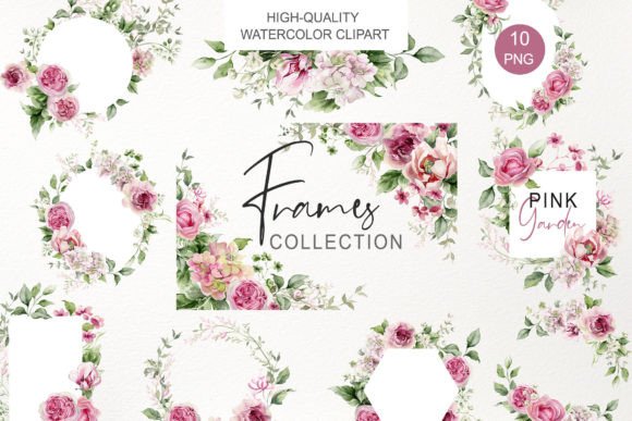 Pink Floral Clipart. Watercolor Flowers Graphic by WatercolorGardens ...