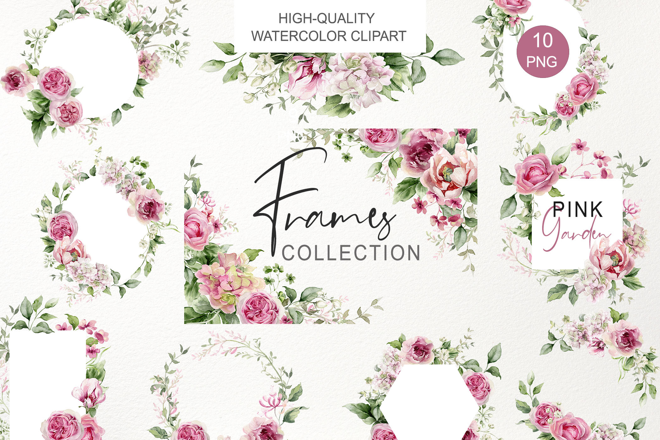 Watercolor Pink Floral Frame Clipart PNG Graphic by WatercolorGardens ...