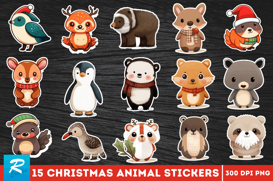 Cute Christmas Animal Sticker Bundle Graphic by Regulrcrative ...