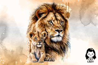 Father and Baby Lion Watercolor Clipart Graphic by Cat Lady · Creative ...