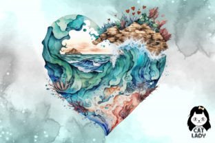 Beach Heart Watercolor Clipart Bundle Illustration par Cat Lady ...