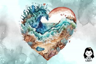 Beach Heart Watercolor Clipart Bundle Illustration par Cat Lady ...