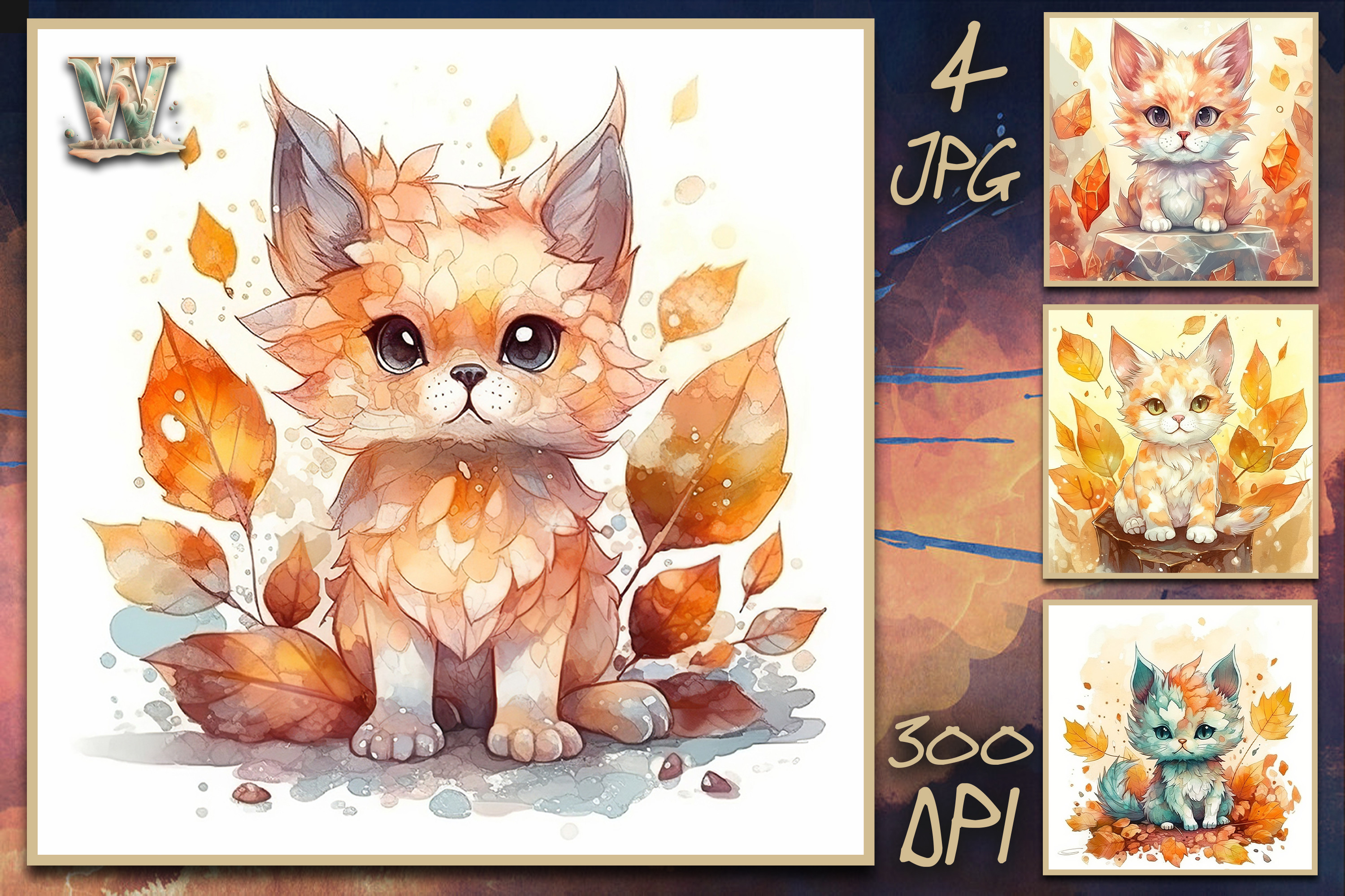 Crystalized Cat with Maple Leaves Graphic by Wizzle · Creative Fabrica