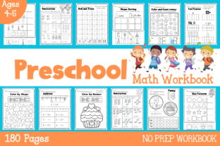 Preschool 180 Page Math Workbook Graphic by Caffeinated Ever After ...