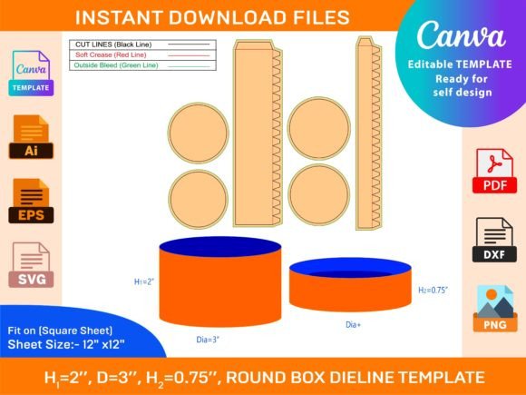 Bundle of 23 Round Box Dieline Templates Bundle · Creative Fabrica