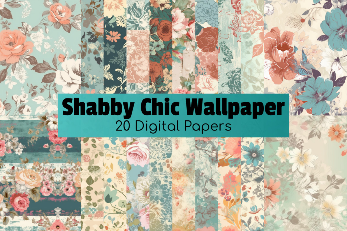 Shabby Chic Wallpaper Digital Paper Pack Graphic by Red Gypsy Vintage ...