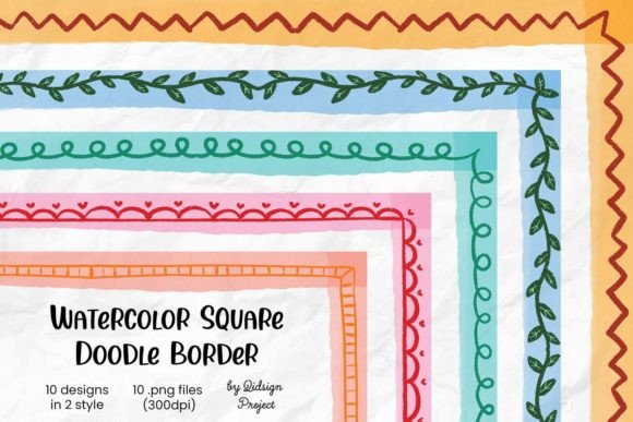 Watercolor Square Doodle Border Graphic by qidsign project · Creative ...