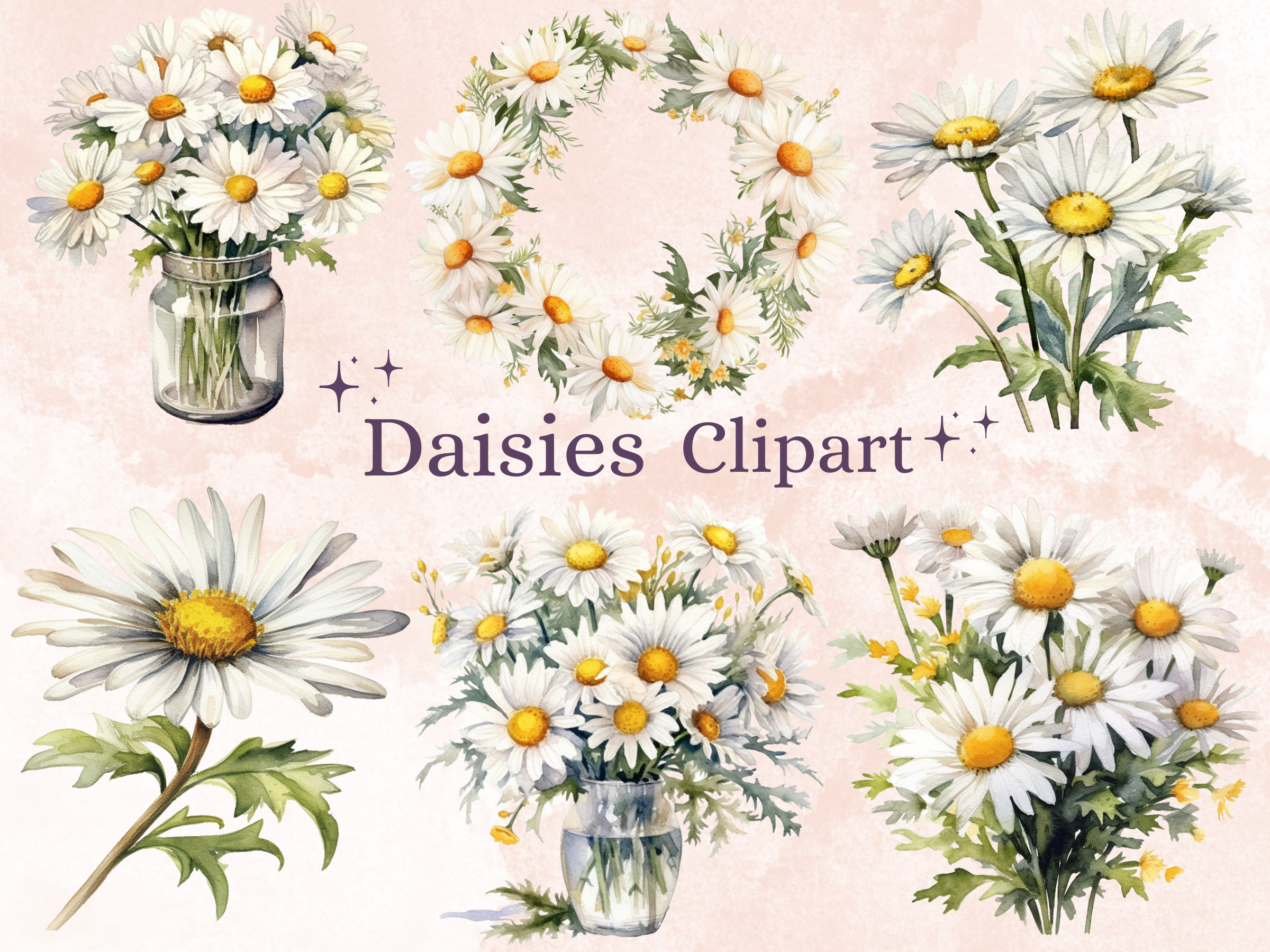 30 PNG Watercolor Spring Daisy Clipart Graphic by giraffecreativestudio ...