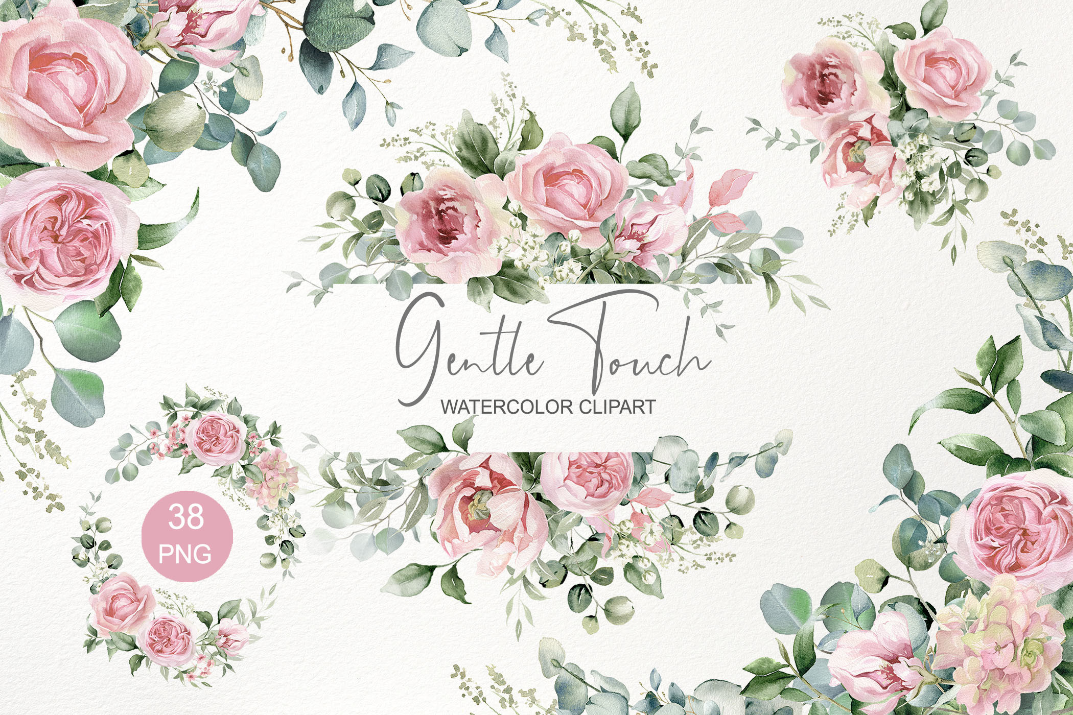 Pink Floral Clipart. Watercolor Flowers Graphic by WatercolorGardens ...