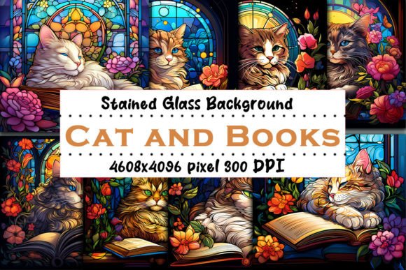 Cat and Books Stained Glass Bundle Graphic by Glamousita.Sublimation ...