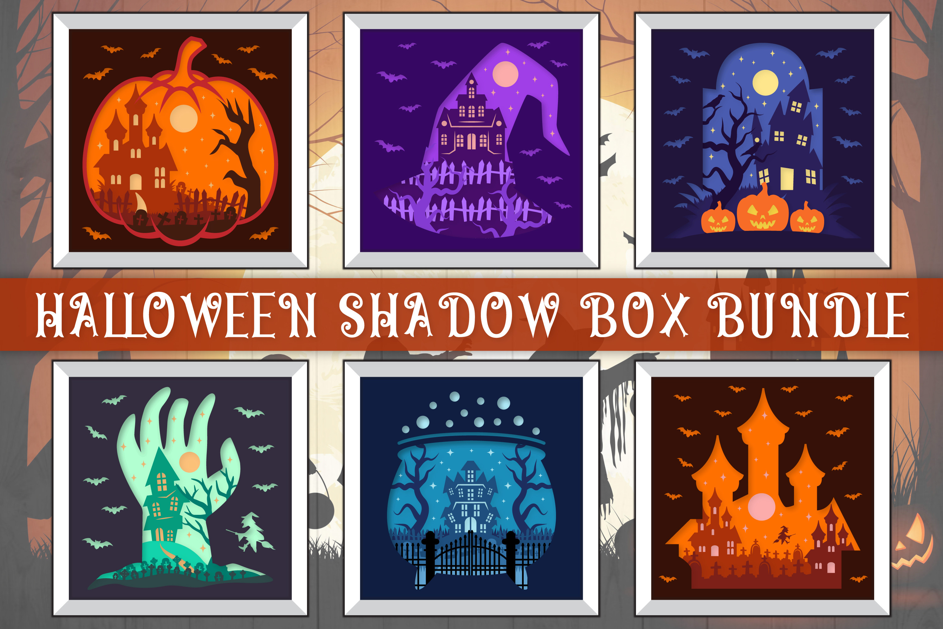 3D Halloween Scene Inside Shadow Box · Creative Fabrica