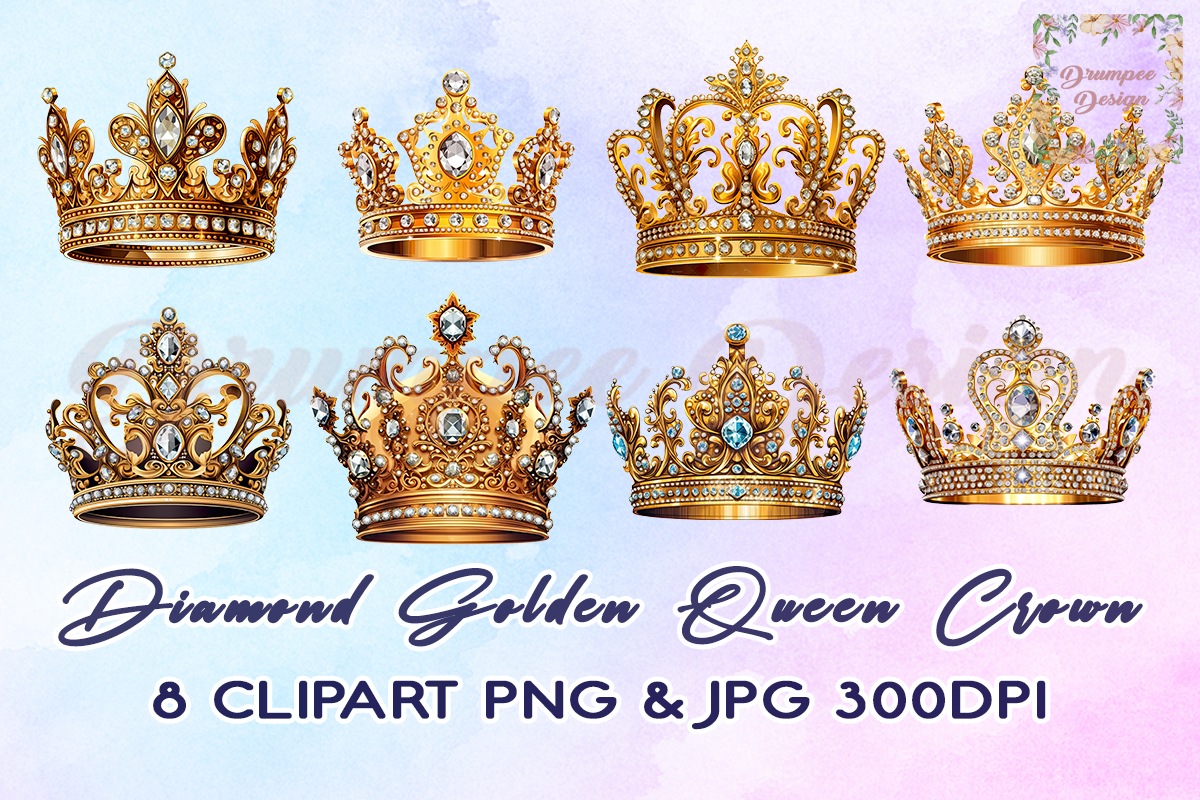 Diamond Golden Queen Crown Clipart Graphic by Drumpee Design · Creative ...