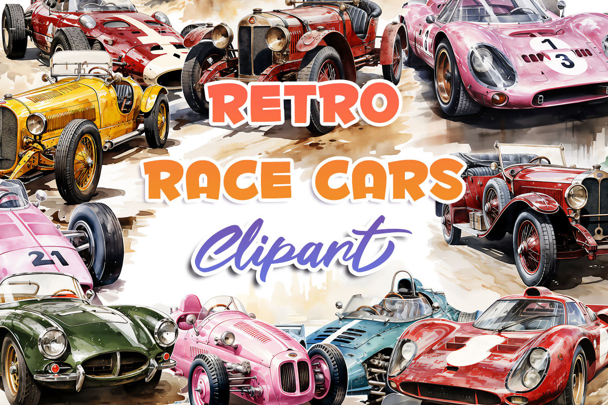 RETRO RACE CARS Clipart Graphic by CrittersHub · Creative Fabrica