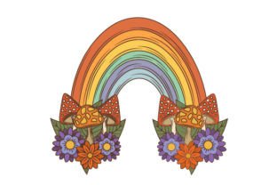 Retro Groovy Halloween Rainbow with Mushrooms SVG Cut file by Creative ...