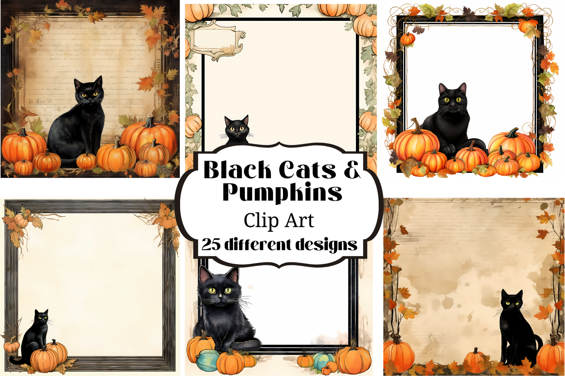 Black Cats Pumpkins Fall Digital Paper Graphic by Laura Beth Love ...
