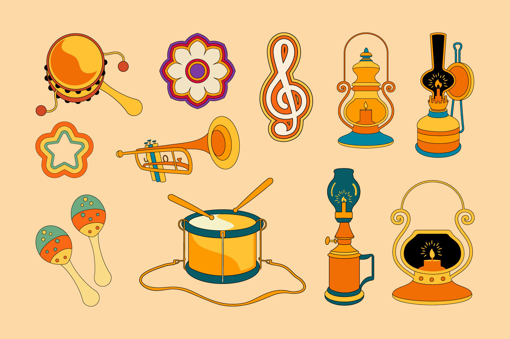 Musical Instruments and Old Lamps Graphic by Alit Design · Creative Fabrica