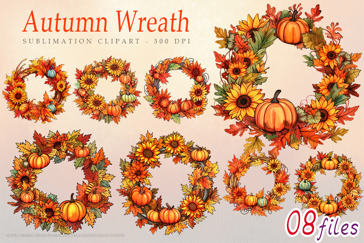 Fall Autumn Wreath Pumpkin Thankgiving Graphic by qArt Design ...