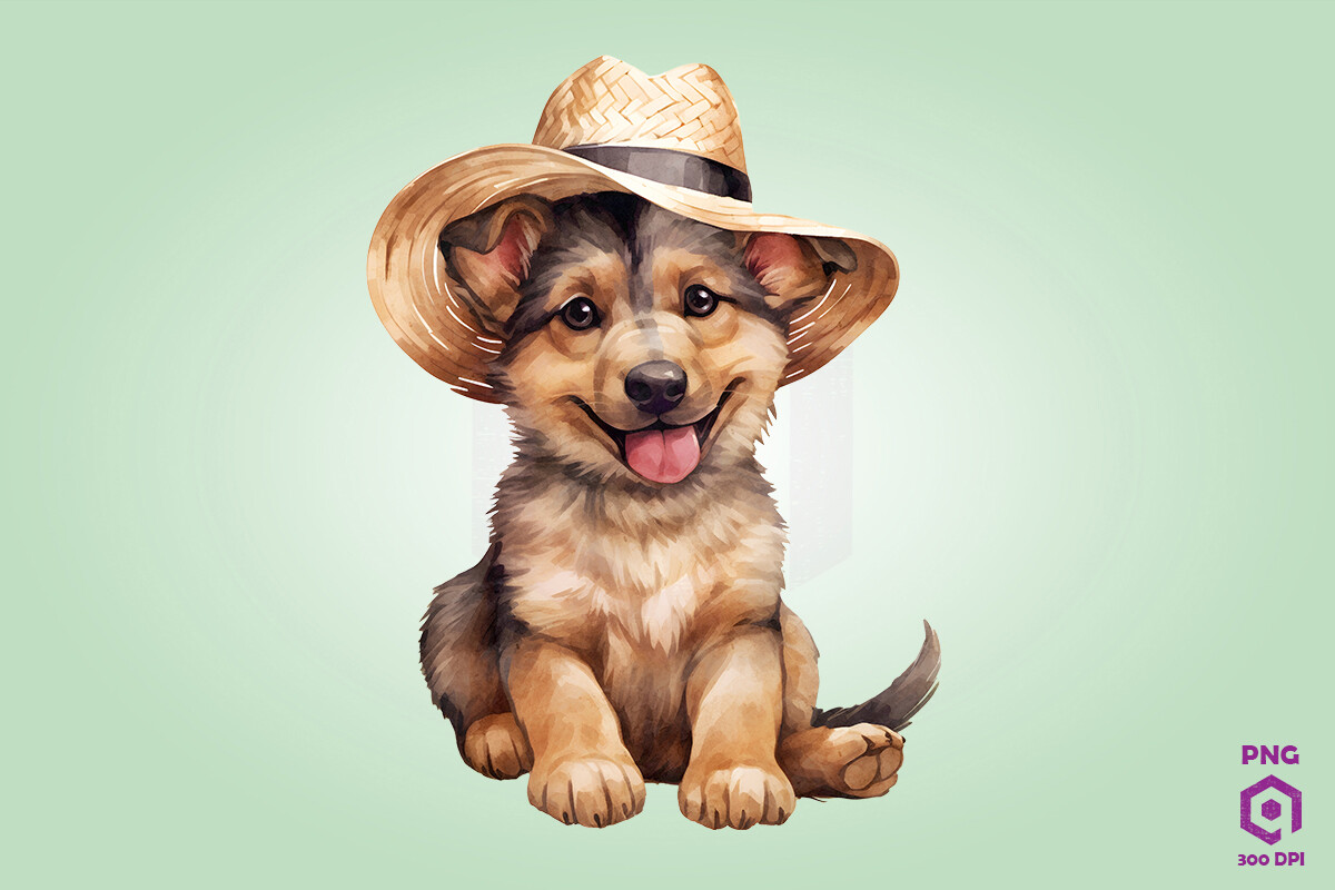 German Shepherd Dog Wearing Straw Hat Graphic by Quoteer · Creative Fabrica