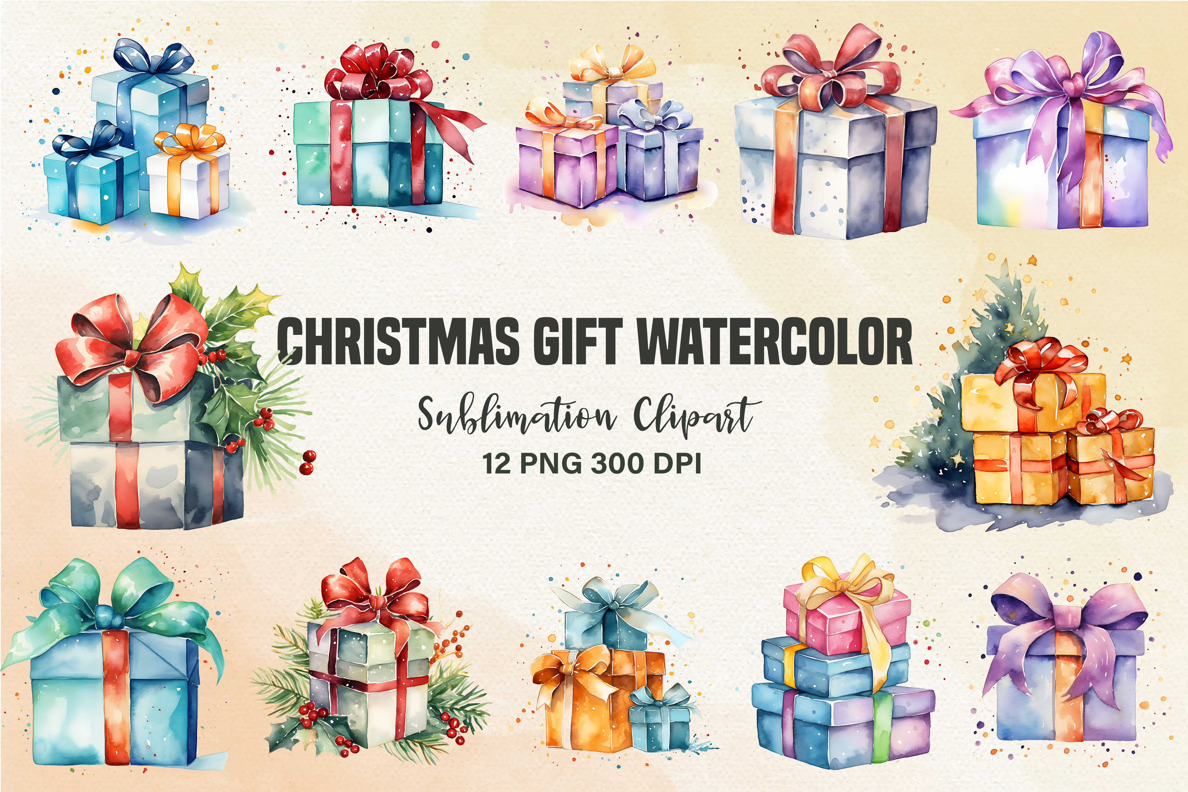 Christmas Gift Watercolor Clipart Png Graphic by Ai Design Shop ...