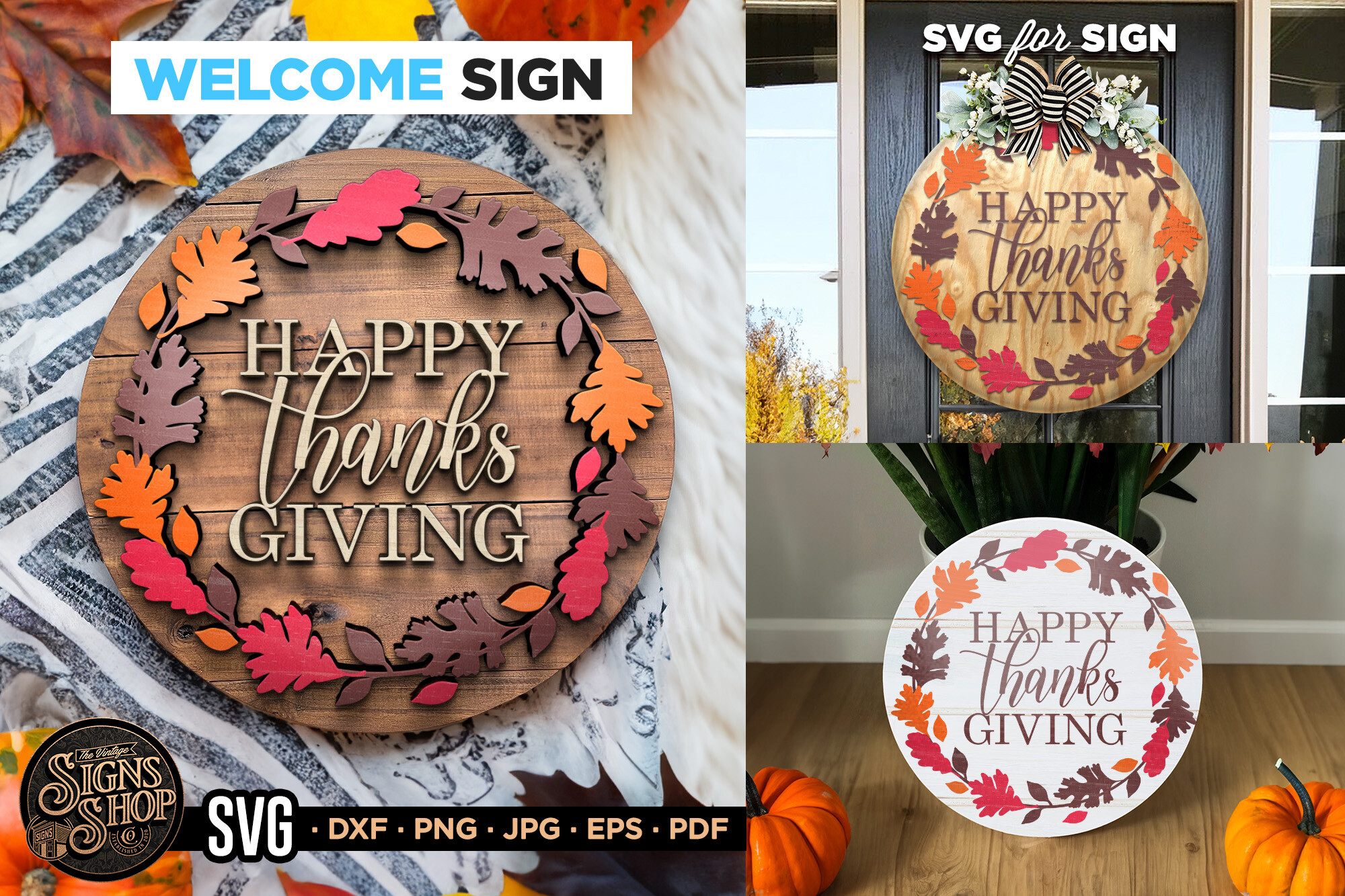 Happy Thanksgiving SVG Door Sign Graphic by The Vintage Signs Shop ...
