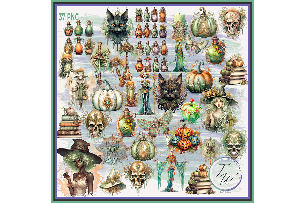 Boho Halloween Watercolor Clipart Set 06 Graphic by kitshub · Creative ...