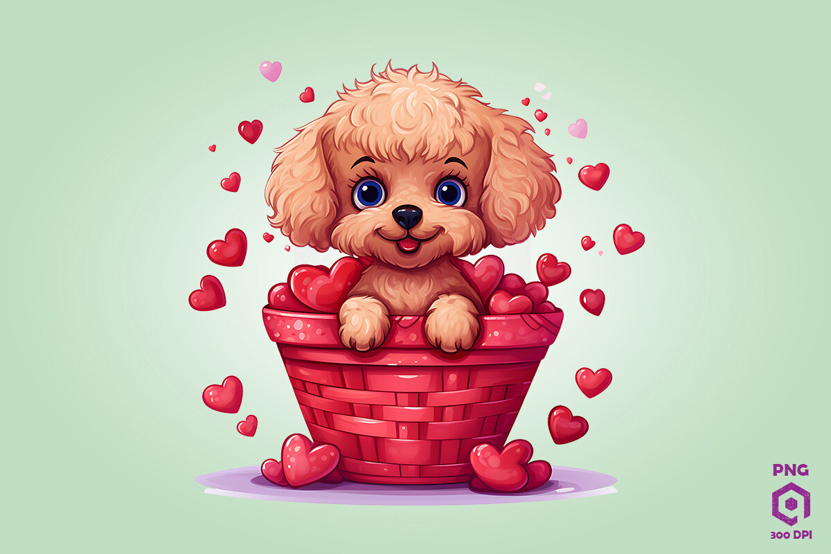 Poodle Dog in Hearts Basket Graphic by Quoteer · Creative Fabrica