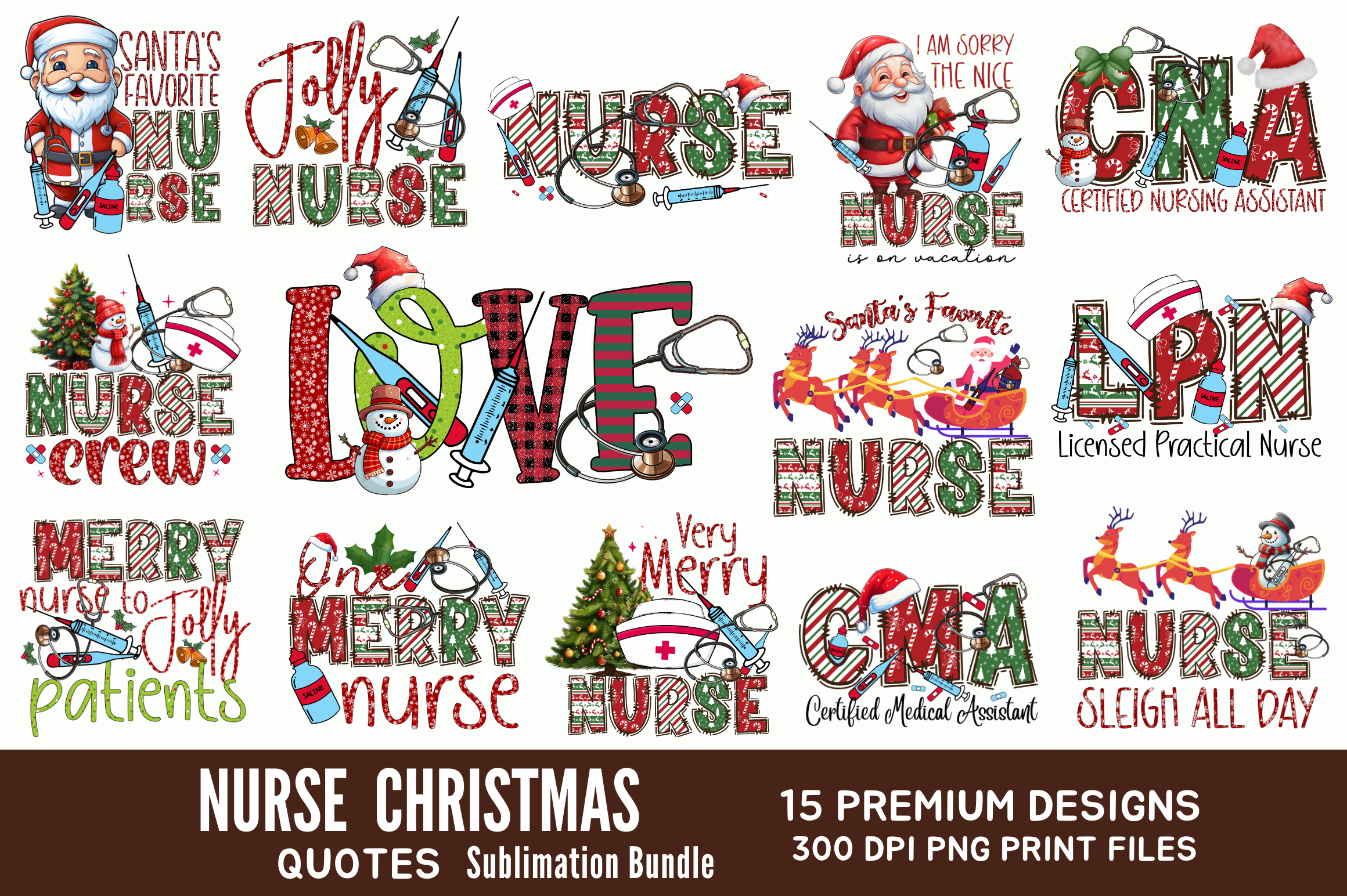 Nurse Christmas Sublimation Bundle Graphic by Regulrcrative · Creative ...