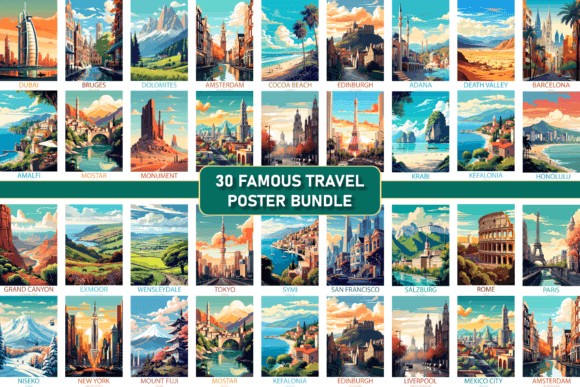 Famous Travel Places Poster Bundle Graphic by Genius Graph · Creative ...