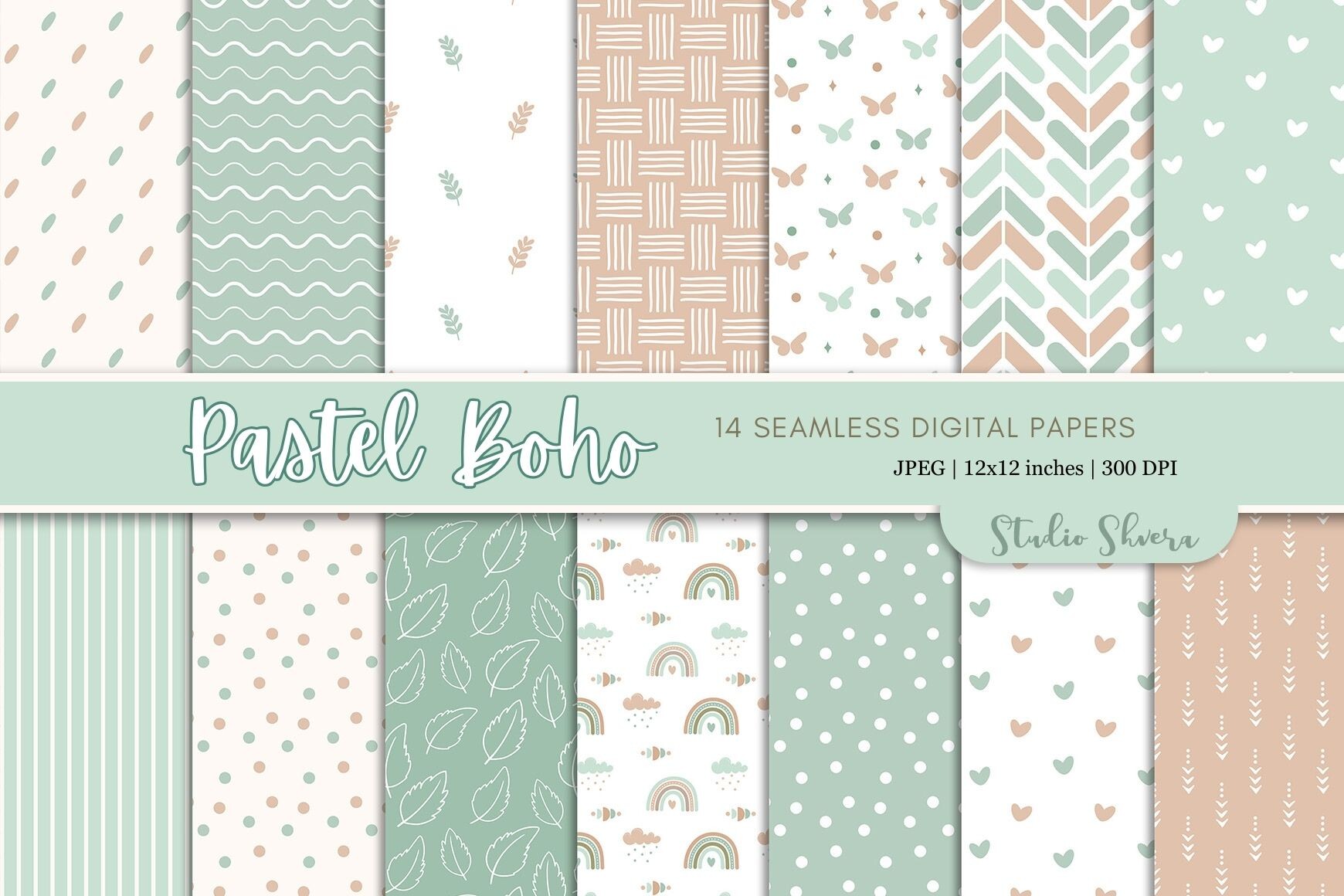 Pastel Boho Digital Paper Pack Graphic by StudioShvera · Creative Fabrica