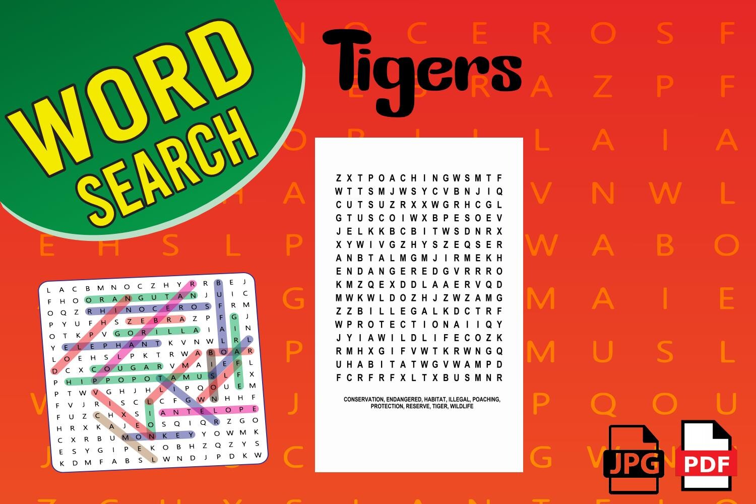Tigers Word Search Puzzles Graphic by ColoringTime · Creative Fabrica