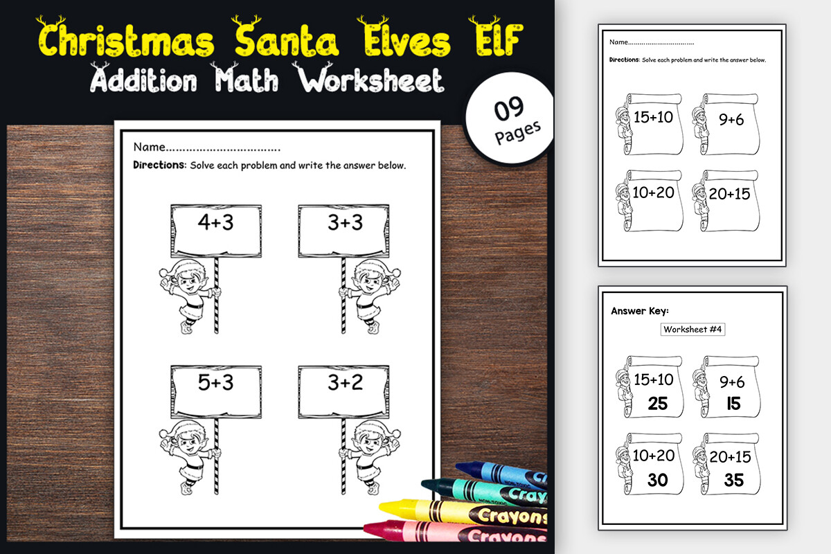 Christmas Elf Addition Worksheets for K Graphic by TheStudyKits ...