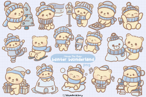 Kawaii Bear Winter Wonderland Clipart Graphic by blumensdiary ...