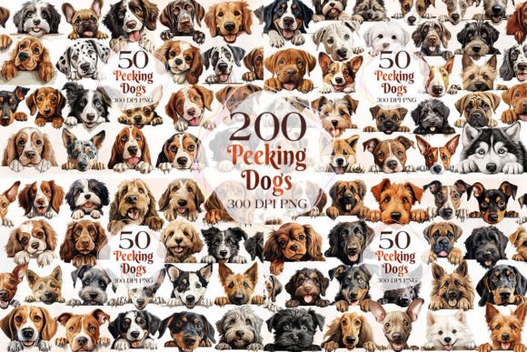 200 Breeds of Peeking Dogs Clipart Graphic by Cat Lady · Creative Fabrica