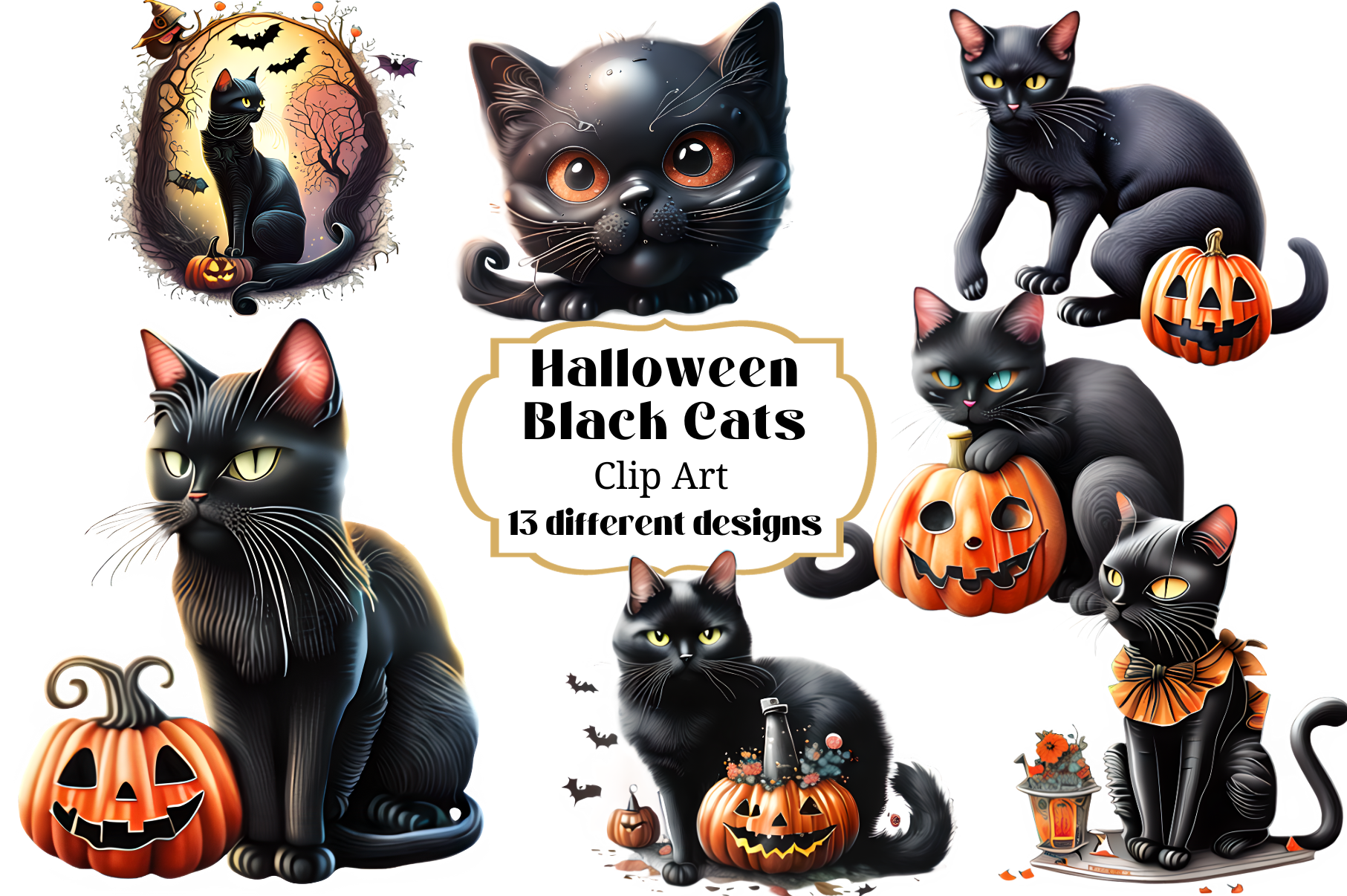 Halloween Black Cats Clipart Graphic by Laura Beth Love · Creative Fabrica