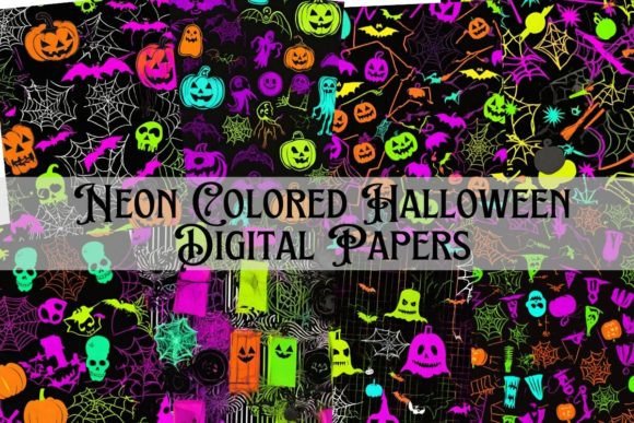 Neon Colored Halloween Digital Papers Graphic by Jada Boutique Design ...