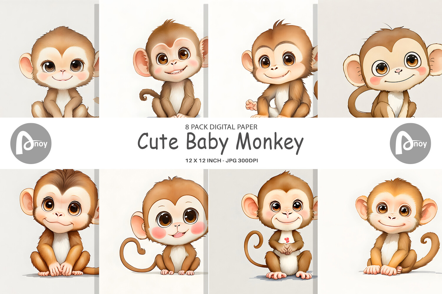 Digital Paper Cute Baby Monkey Graphic by Artnoy · Creative Fabrica