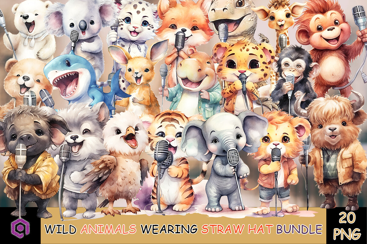 Singer Wild Animals Clipart Bundle Graphic by Quoteer · Creative Fabrica