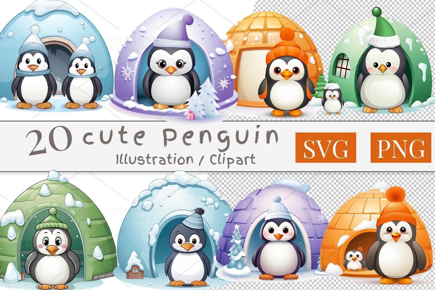 20 Cute Penguin Cliparts, SVG, PNG 895 Graphic by SWcreativeWhispers ...