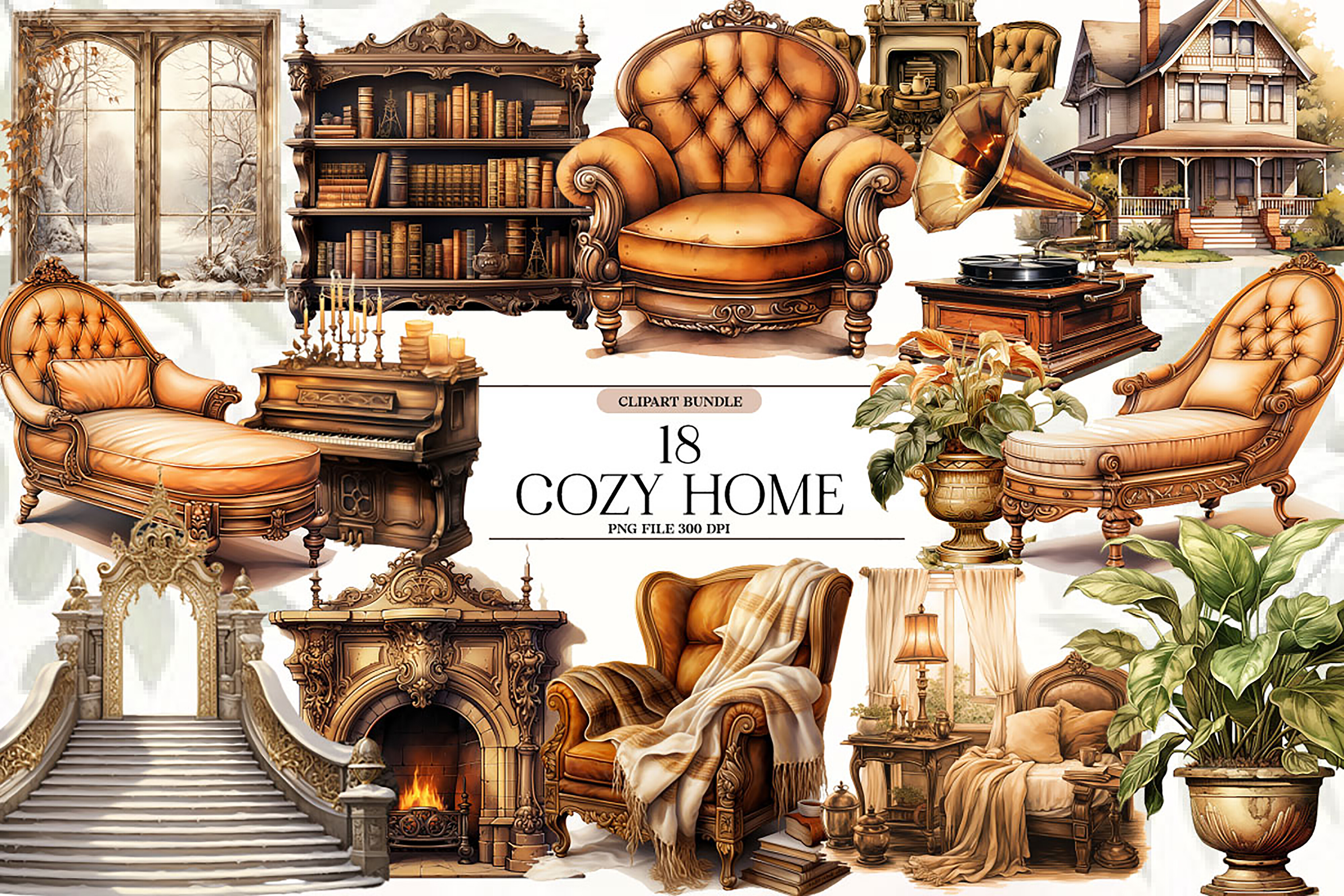 Antique Cozy Home Clipart Bundle Graphic by Ak Artwork · Creative Fabrica