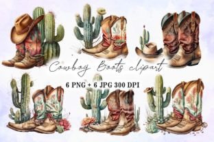 Cowboy Boots Cactus Watercolor Set Graphic by AudDum Design · Creative ...