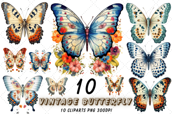 Vintage Butterfly Sublimation Clipart Graphic by Florid Printables ...