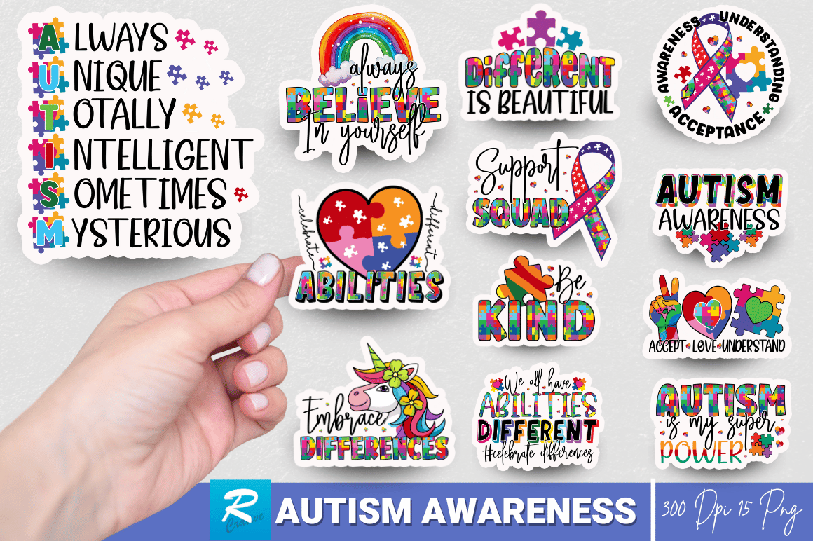Autism Awareness Stickers Png Bundle Graphic by Regulrcrative ...
