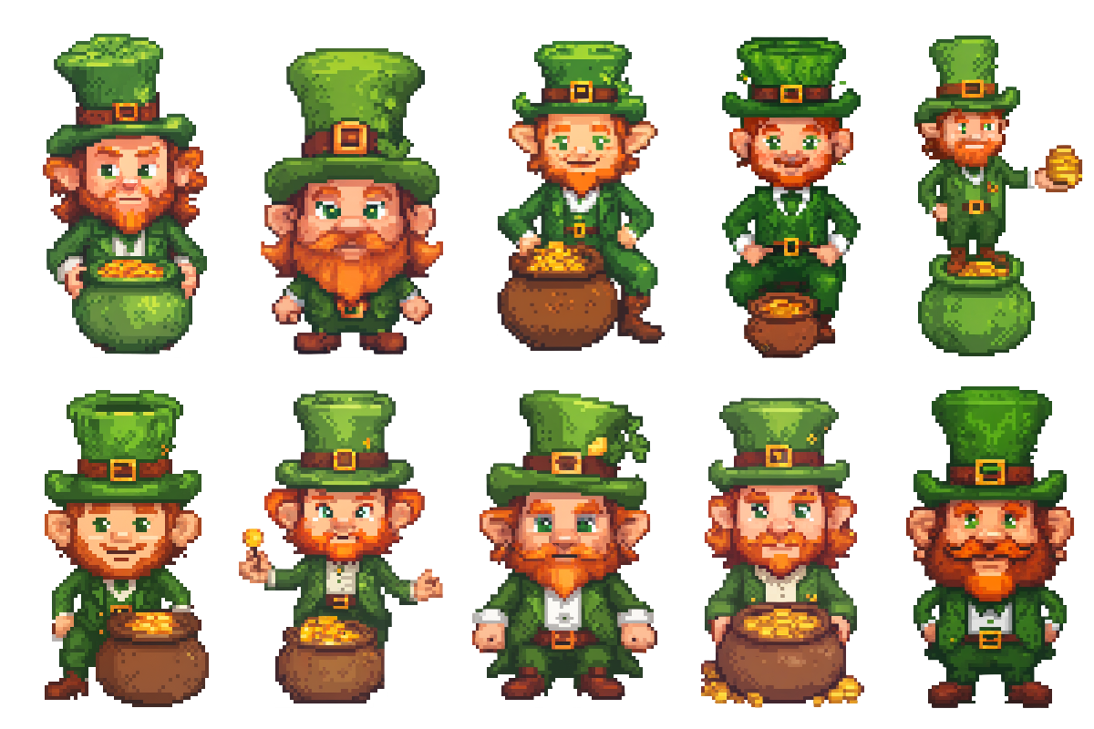 Set of Leprechauns in Pixel Art Style Graphic by alsstocks450 ...