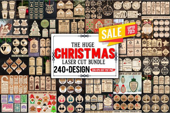 5 Huge Christmas Laser Cut Bundle Designs & Graphics