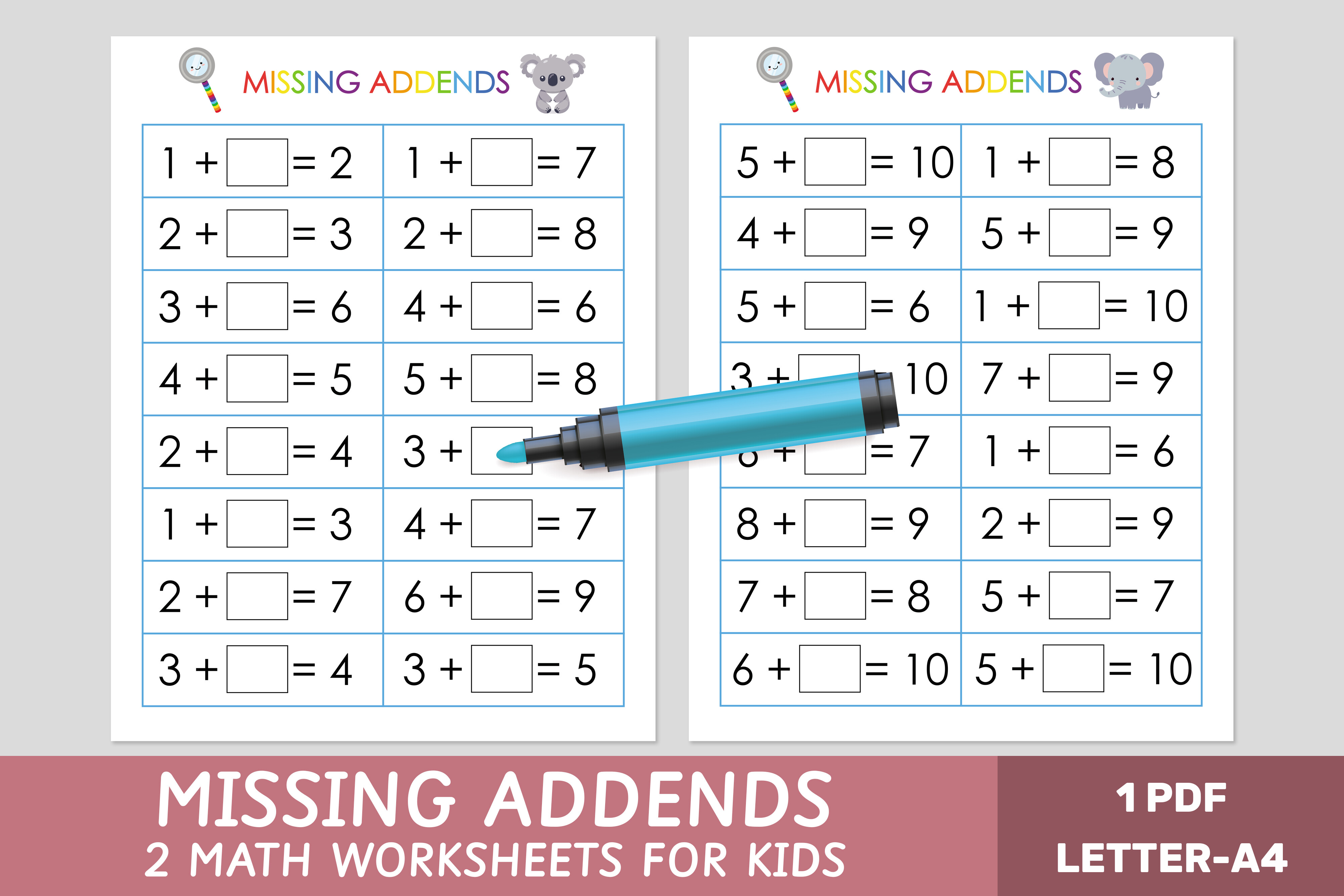 Math Worksheets - Missing Addends Graphic by Let´s go to learn ...