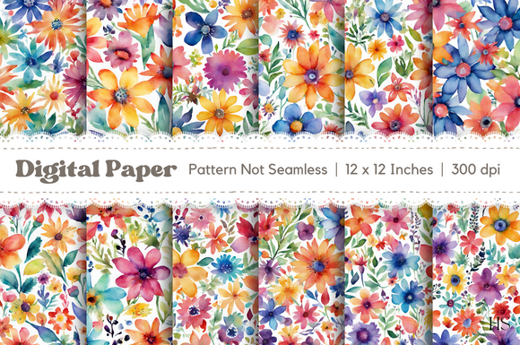 Watercolor Colorful Funky Flower Pattern Graphic by Heyv Studio ...